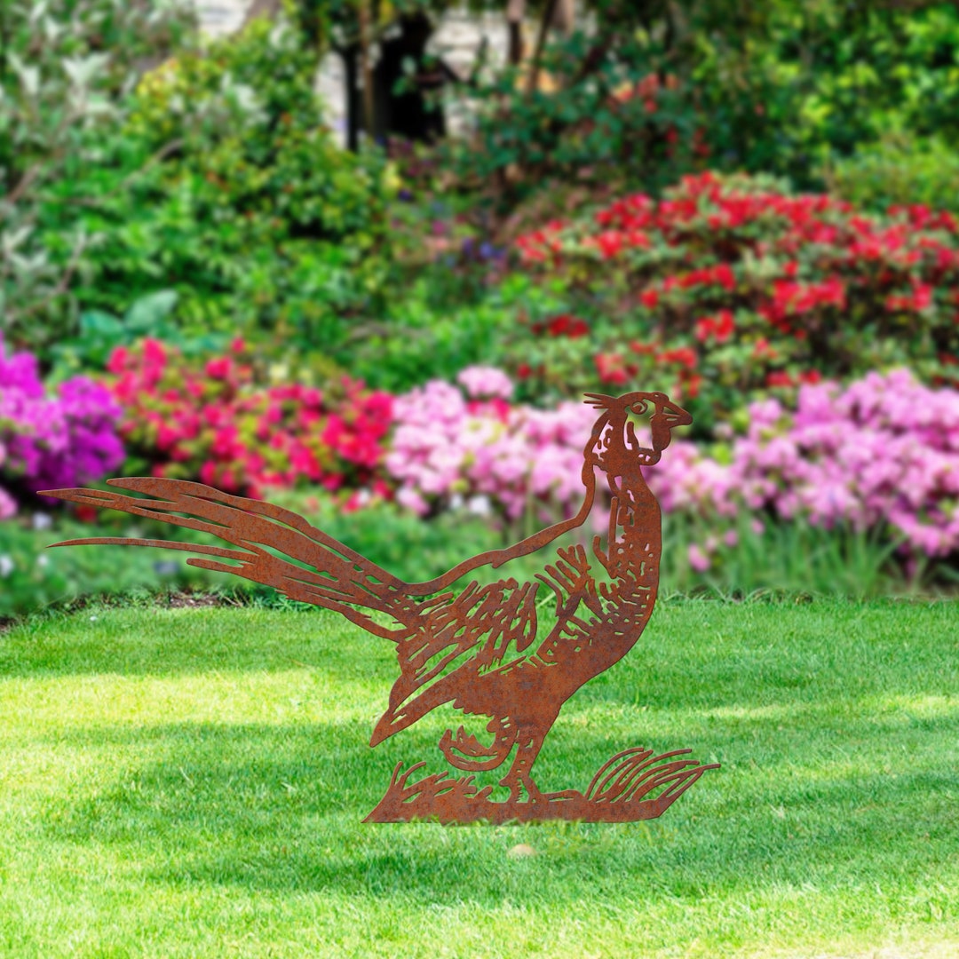 Pheasant Metal Sign Rusty, Pheasant Bird Sign, Rusty Garden Art, Animal ...