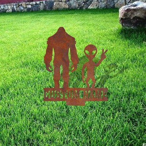 Custom Bigfoot and Alien Garden Yard Art, Sasquatch Sign With Stakes ...