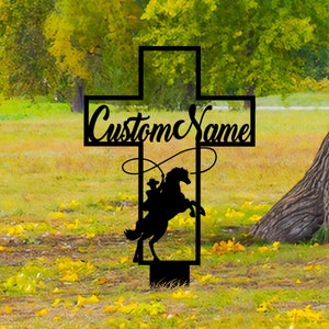 Personalized Cowboy Memorial Stake, Laser Cut Metal Cross, Remembrance ...