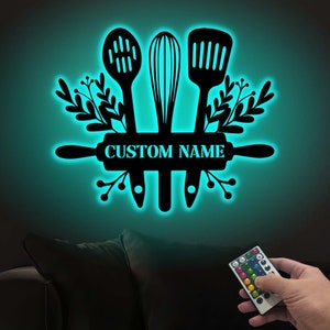 Personalized Kitchen Metal Sign With Led Lights, Kitchen Name Sign ...