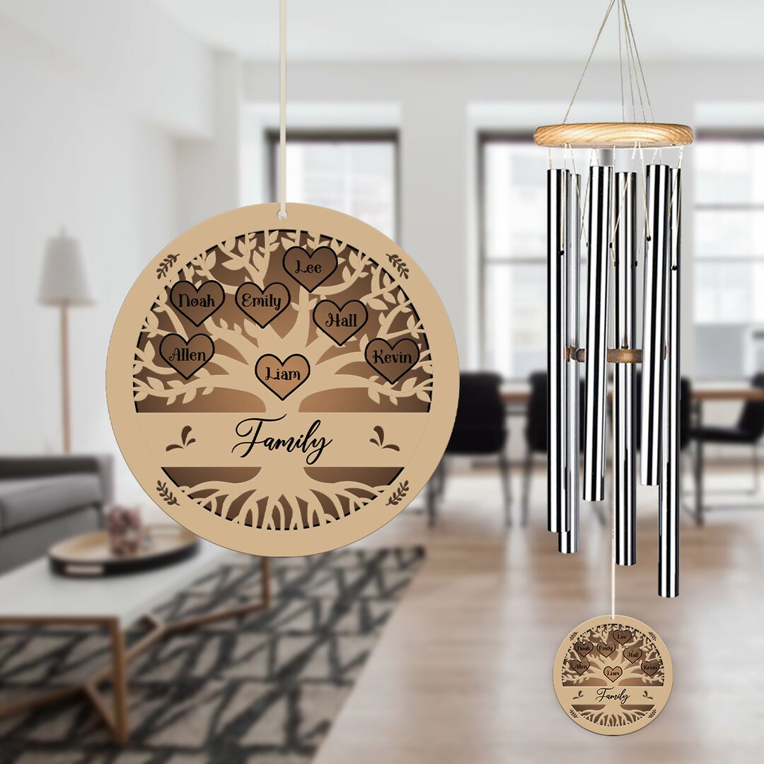 Personalized Family Tree Wind Chime, Custom Kid Name Sign - Etsy