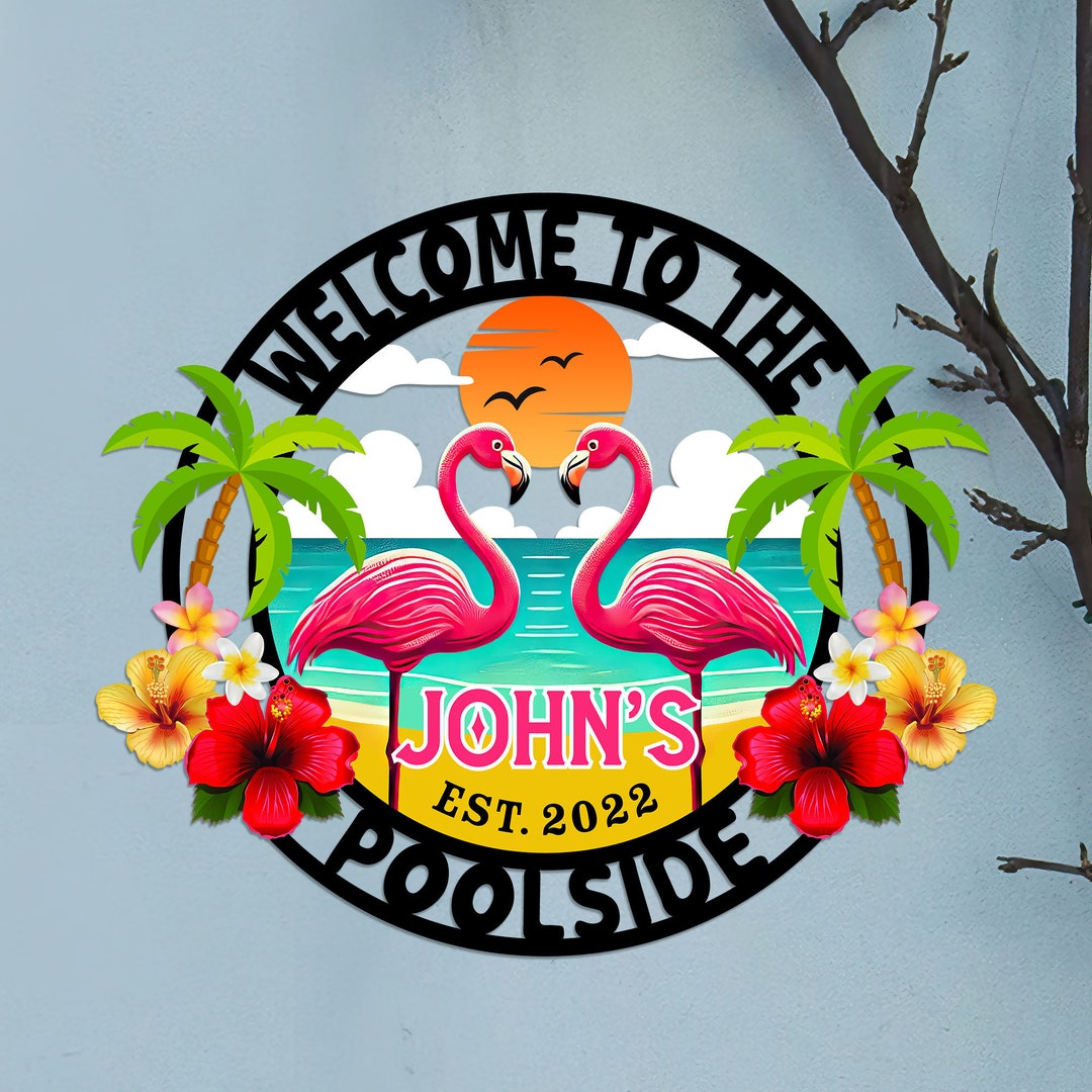 Custom Flamingo Metal Sign With Led Lights, Patio Palm Spring Sign ...