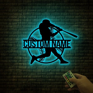 Custom Baseball Sign, Metal Wall With LED Light, Baseball Player Gift ...