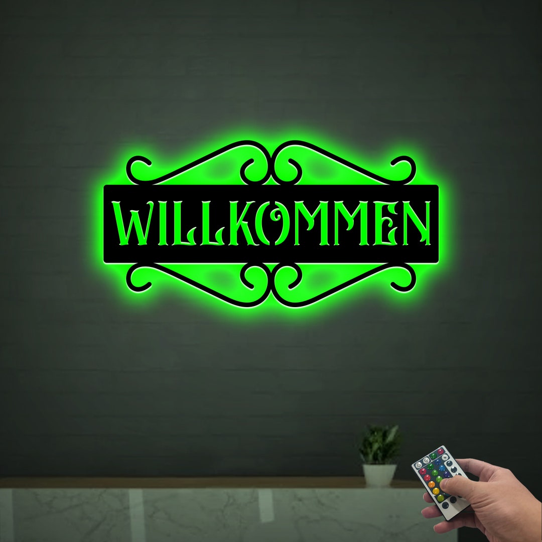 Welcome Sign, Metal Wall With LED Light, Willkommen, House Decoration ...