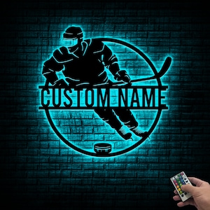 Custom Hockey Sign, Metal Wall With LED Light, Hockey Player Gift, Gift ...