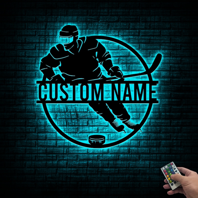 Custom Hockey Sign Metal Wall With LED Light Hockey Player - Etsy