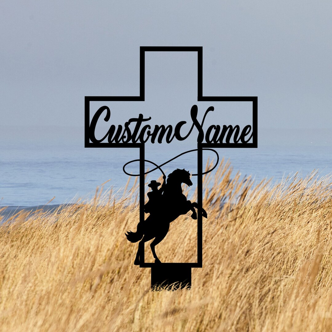 Personalized Cowboy Memorial Metal Stake, Cowboy Cross Plaque, Sympathy ...