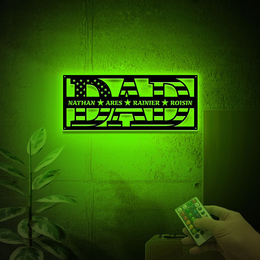 Personalized Dad Metal Sign With LED Lights, Custom Kid Name Sign - Etsy