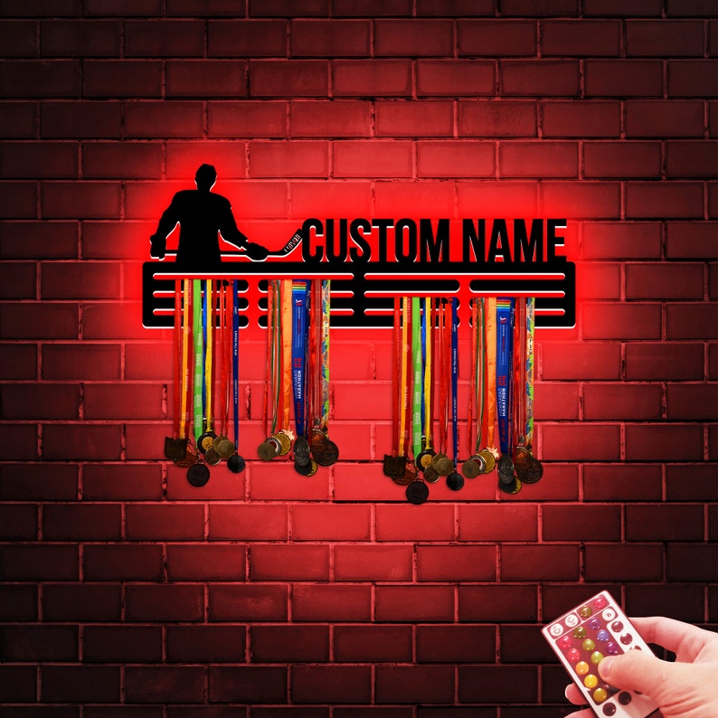 Custom Hockey Medal Hanger Metal Wall With LED Light Hockey - Etsy