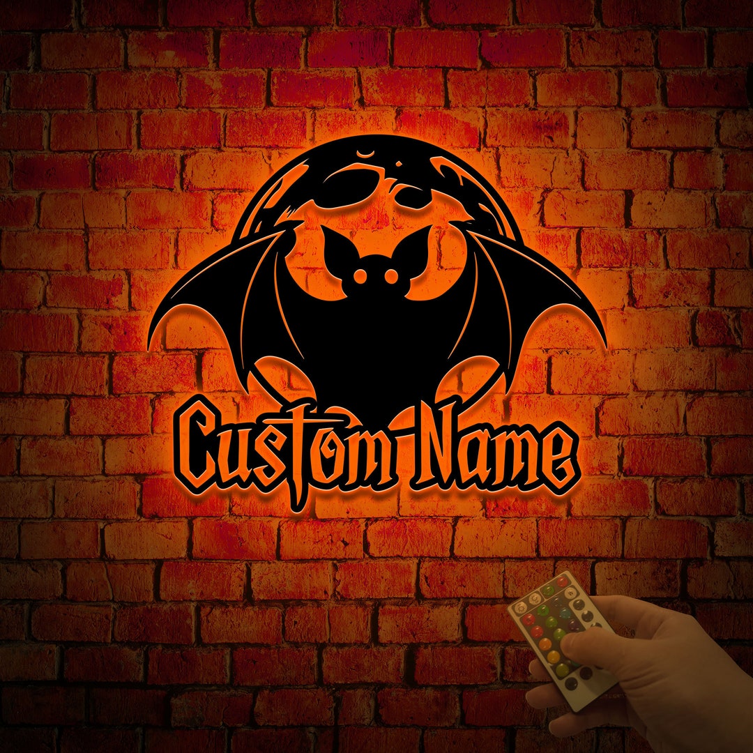 Custom Bat Wall Art With Led Lights, Bat Metal Sign, Bat Wall Hanging ...