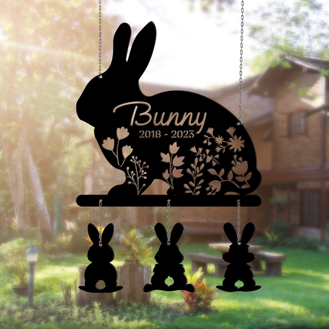 Floral Bunny Metal Wind Chime, Custom Memorial Garden Decor - Etsy
