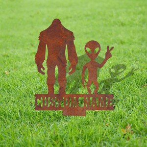Custom Bigfoot and Alien Garden Yard Art, Sasquatch Sign With Stakes ...