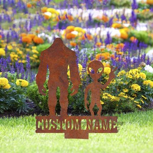 Custom Bigfoot and Alien Garden Yard Art, Sasquatch Sign With Stakes ...