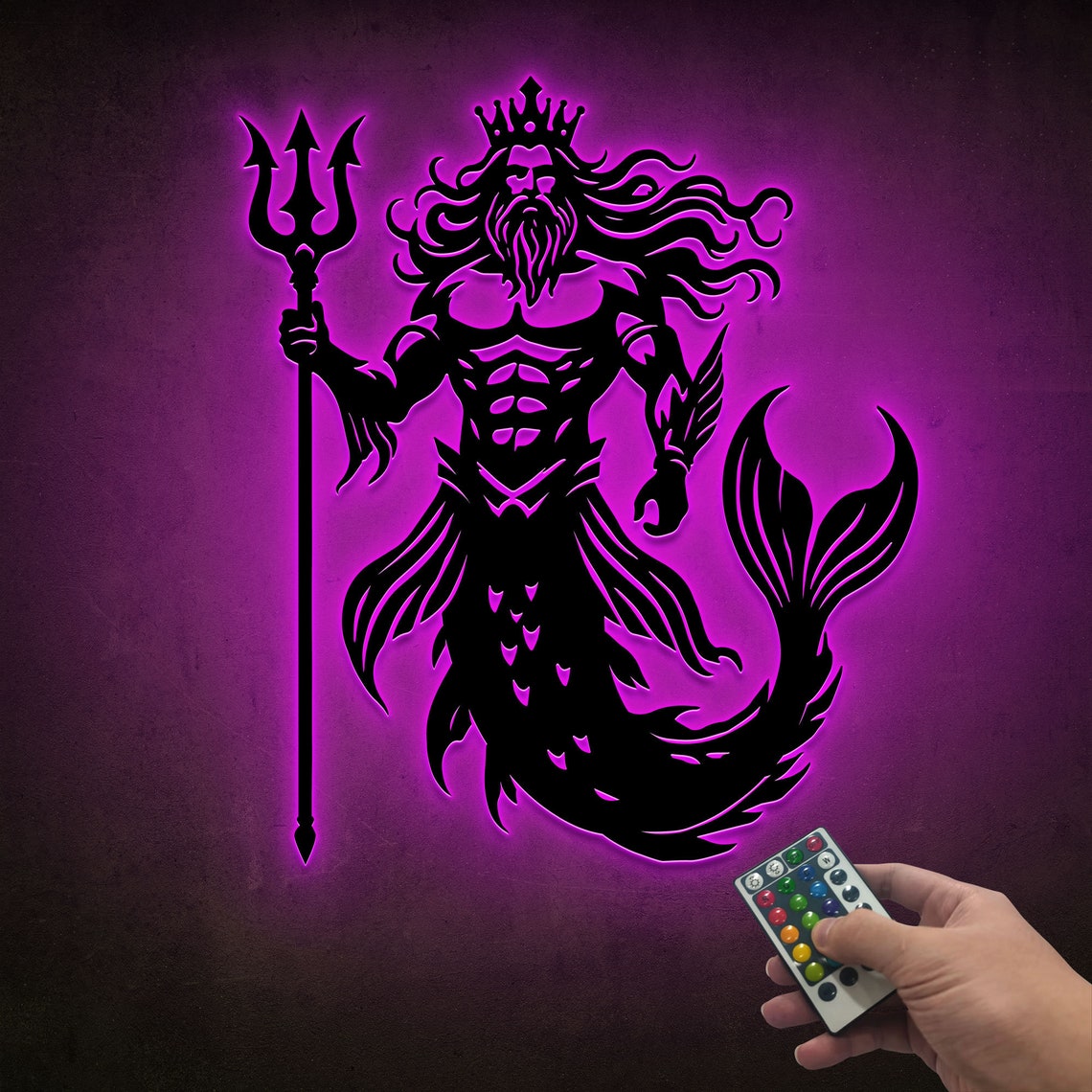 Merman King Metal Wall Art With LED Lights, Coastal Decor - Etsy