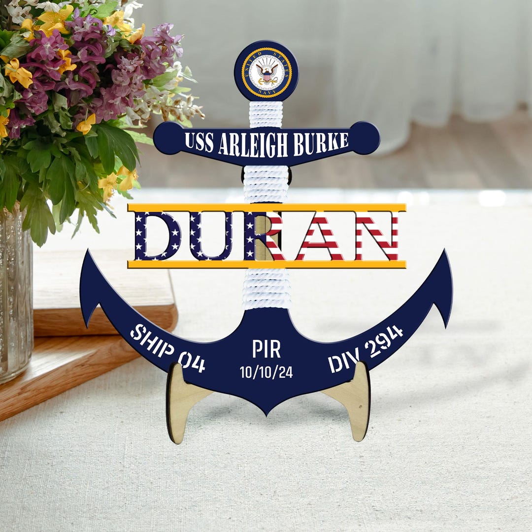 Personalized Navy Anchor Wooden Sign With Base, Flag Anchor, Navy ...