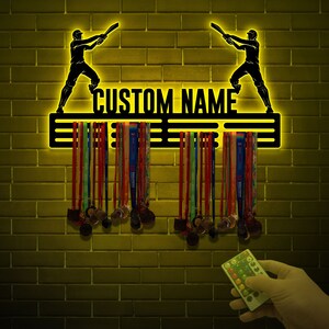 Custom Cricket Medal Hanger, Metal Wall With LED Light, Cricket, House ...