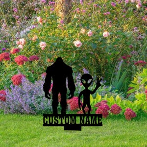 Custom Bigfoot and Alien Garden Yard Art, Sasquatch Sign With Stakes ...