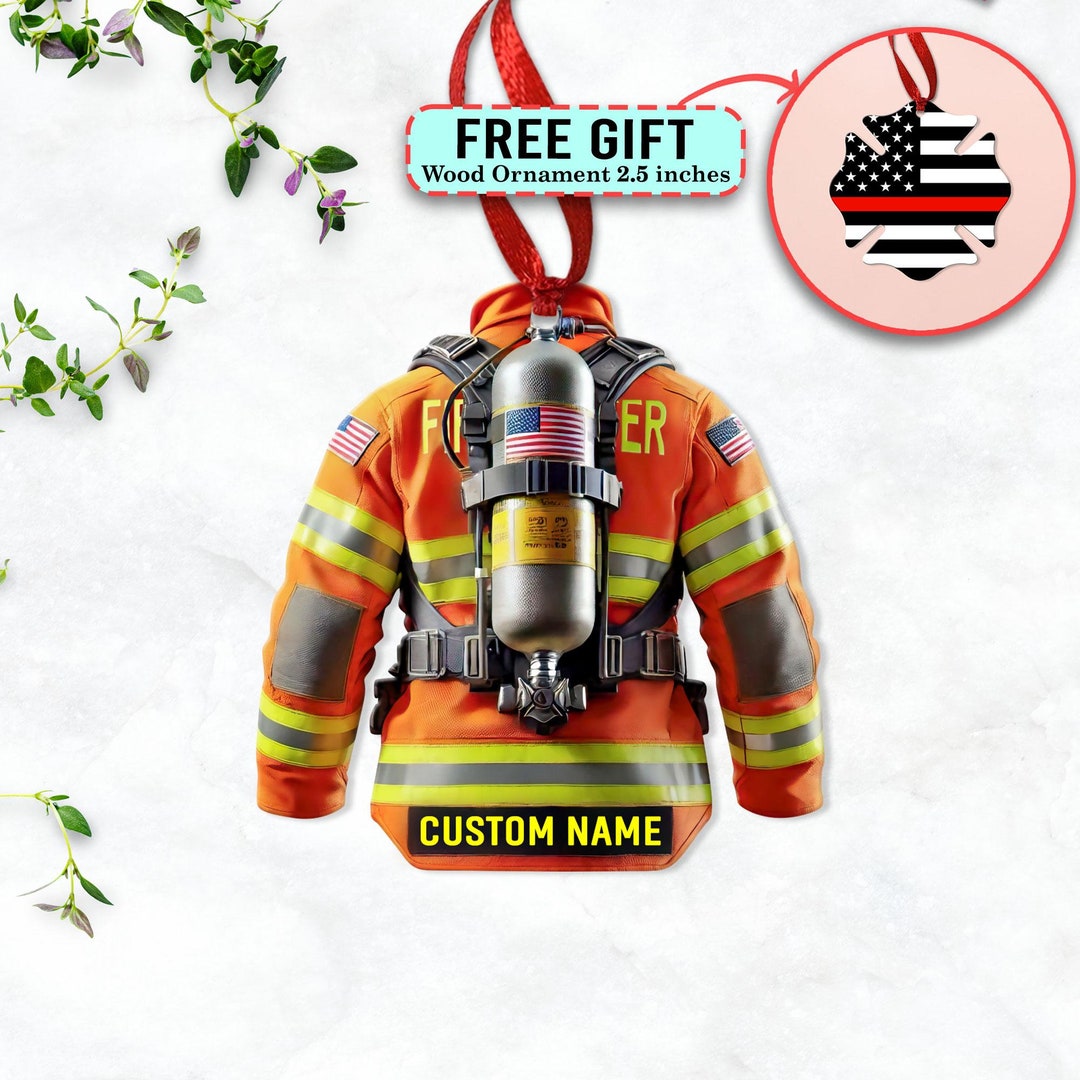 Custom Firefighter Name Wood Ornament, Firefighter Uniform Ornament ...