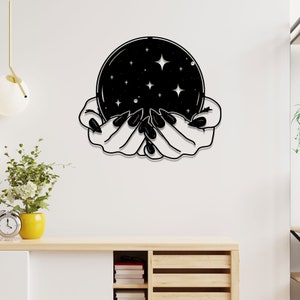 Crystal Ball Metal Wall Art With Led Lights, Witch Hands, Halloween ...