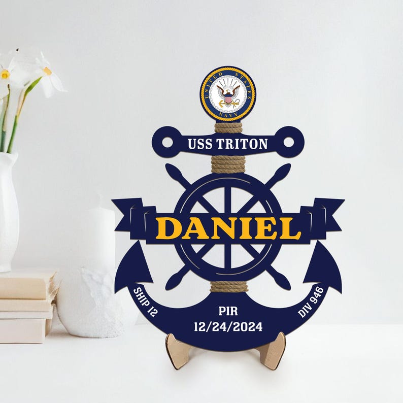 Personalized Navy Anchor Wooden Sign With Base, Anchor Graduation Gift ...