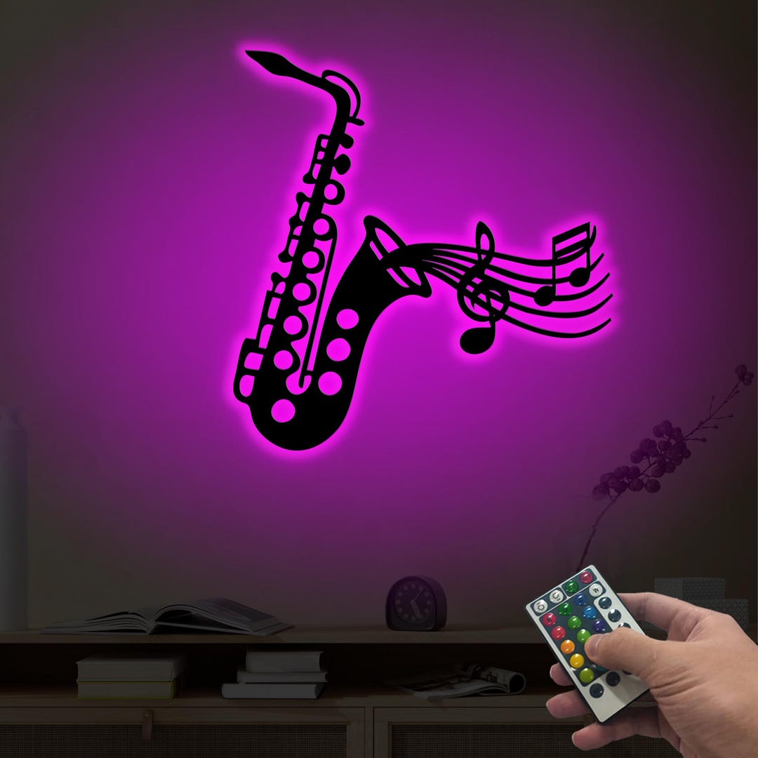 Saxophone Metal Wall Art Led Lights, Saxophone Metal Sign, Jazz Music ...