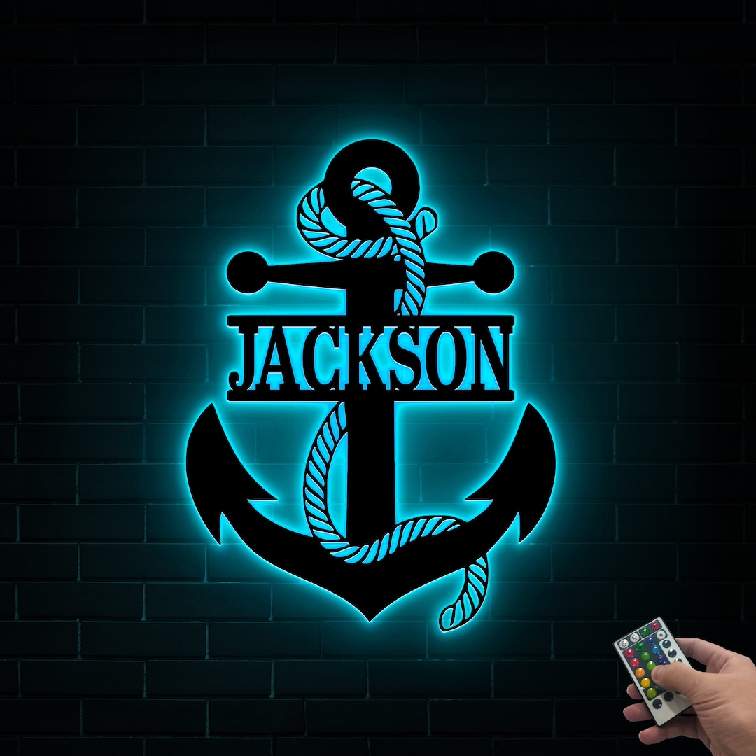 Personalized Anchor Monogram Metal Sign With LED Light, Custom Name ...