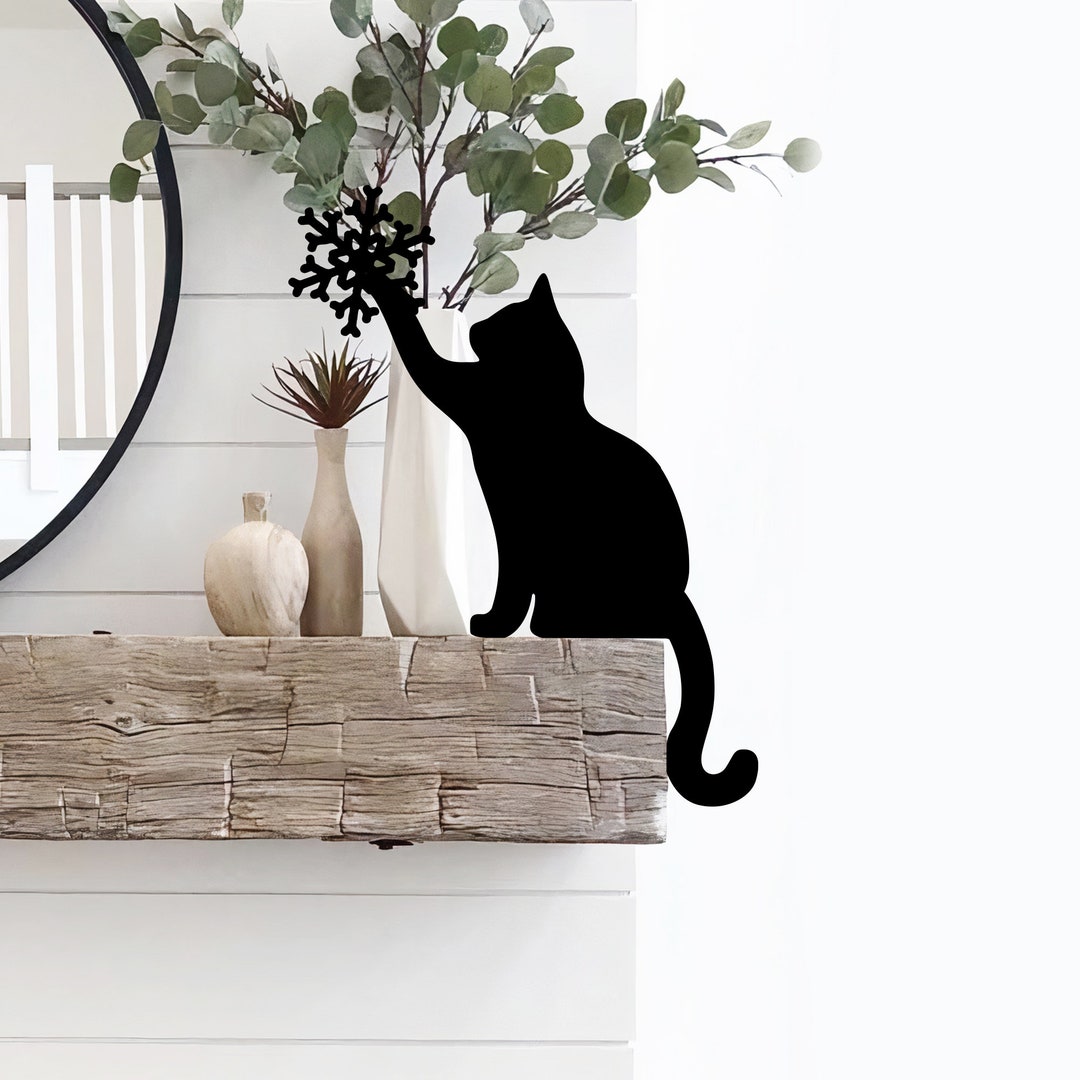 Cat Metal Sign With Light, Cat With Snowflake, Christmas Cat Metal Wall ...