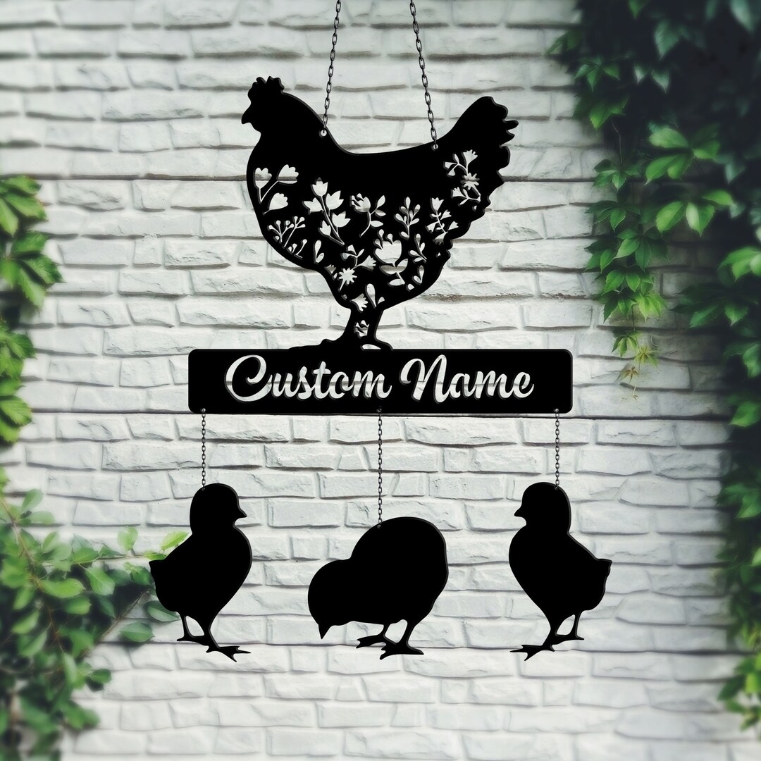 Flower Chickens Metal Wind Chime, Custom Sign, Farmhouse Wind Chime ...
