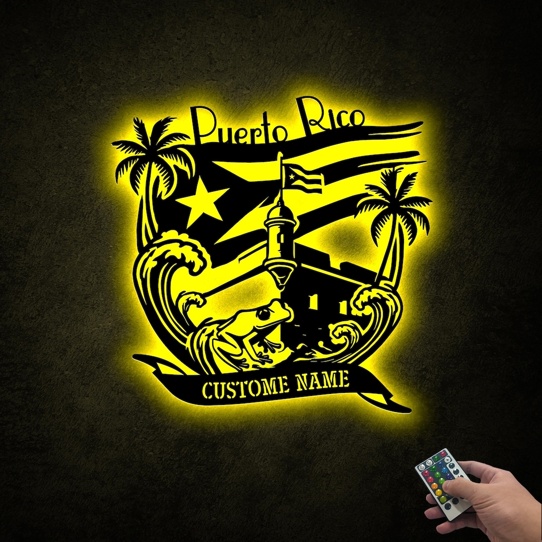 Custom Puerto Rico Metal Art With Led Lights, Puerto Rico Flag and ...