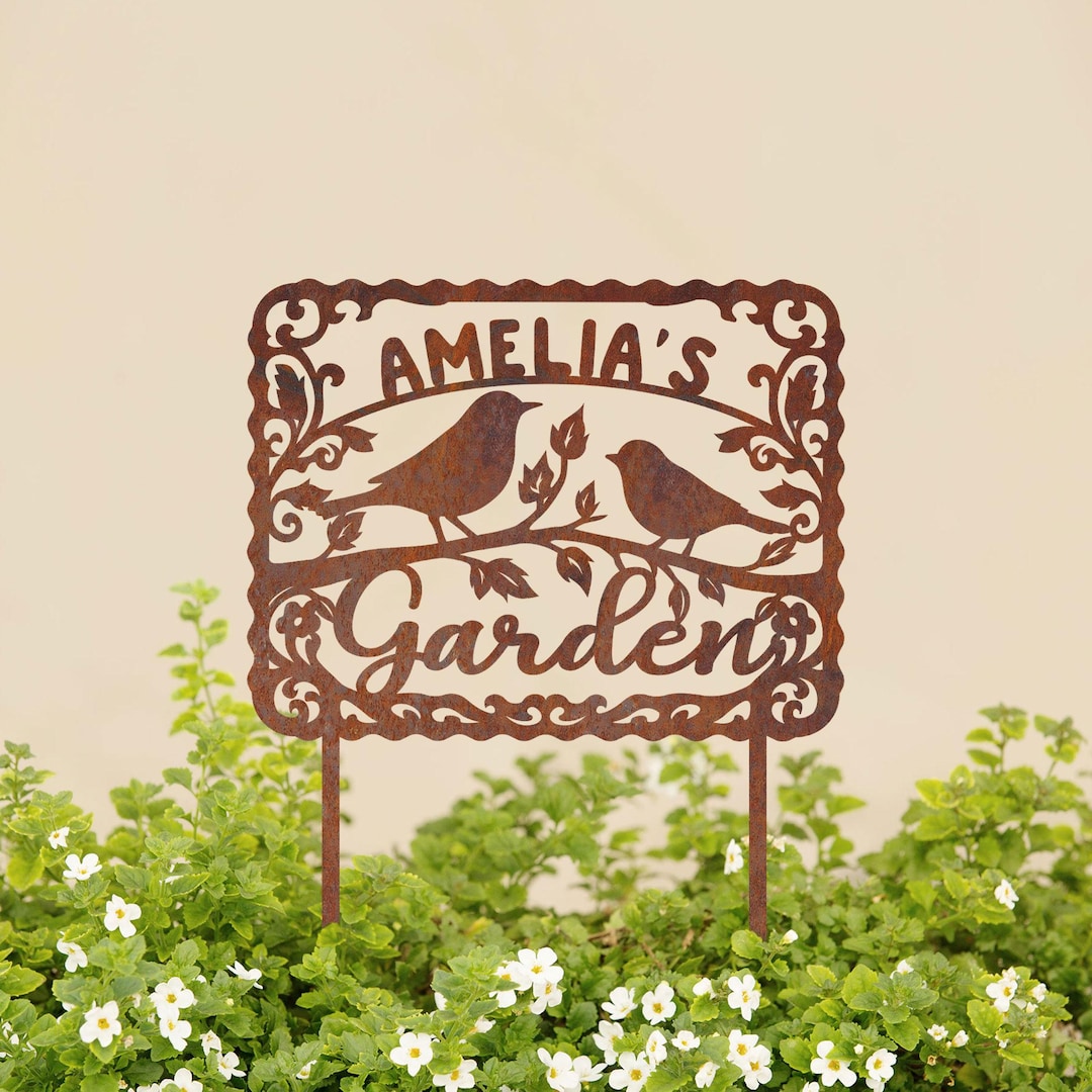 Personalized Garden Metal Sign With Stakes, Custom Garden Name Sign ...