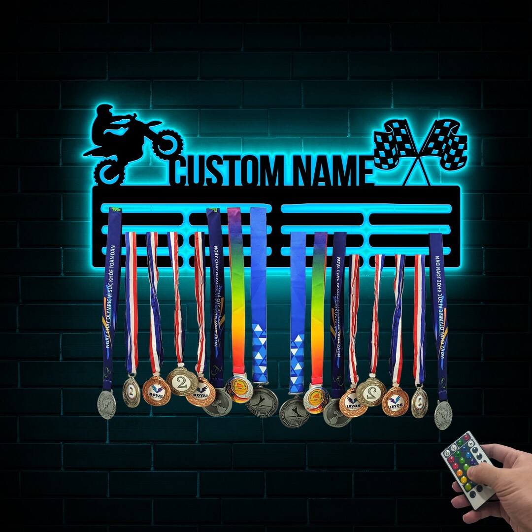 Custom Dirt Bike Racing Medal Hanger With Led Light, Medal Holder ...