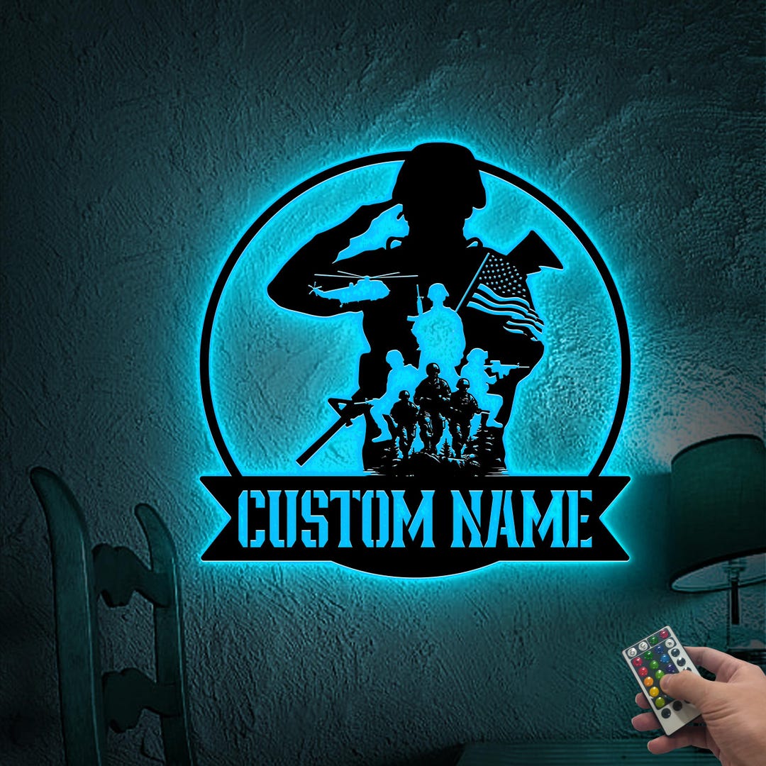 Custom Soldier Military Metal Sign With LED Lights, American Army Name ...