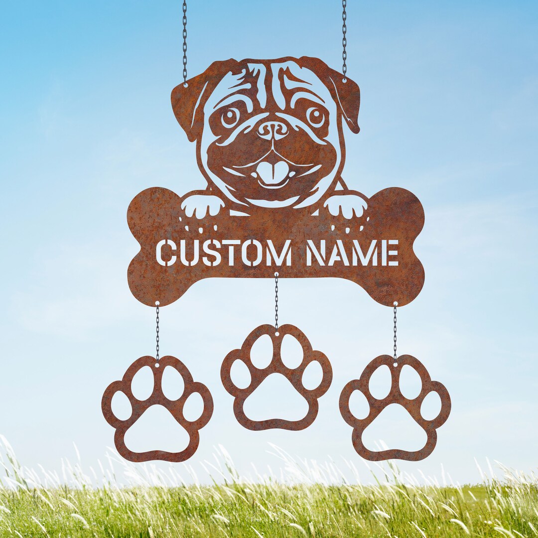 Personalized Metal Rusty Wind Chime, Pugs Memorial Wind Chime, Sympathy ...