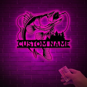 Custom Walleye Fishing Metal Sign With Led Light, Fishing Gifts for Men ...
