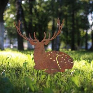 Deer Rusty Metal Sign, Deer Garden Stake, Rustic Garden Decor, Rusted ...