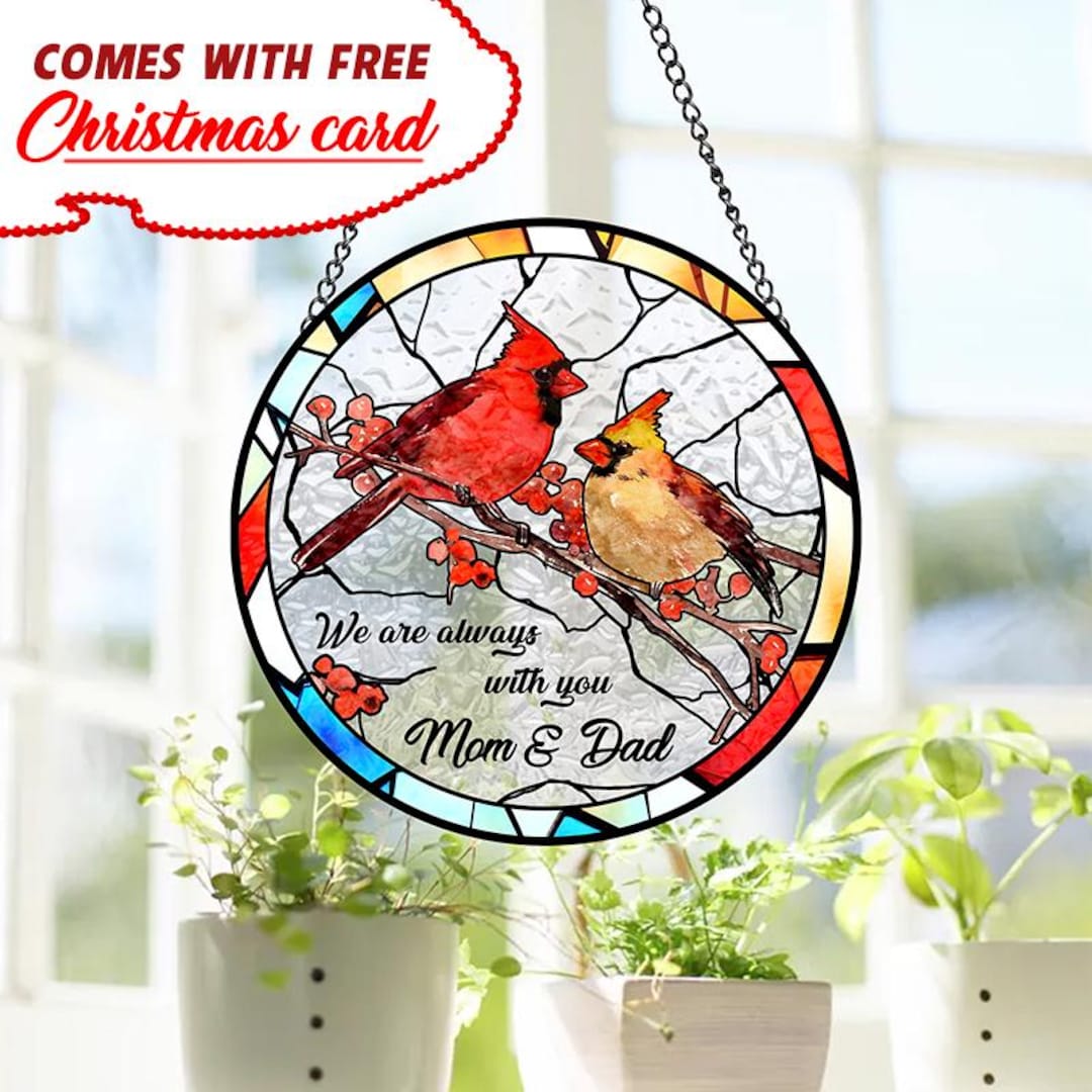 Personalized Stained Glass Suncatcher, Cardinal Couple, We're Always ...