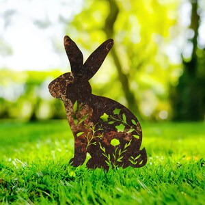 Rusty Bunny Metal Sign, Garden Decor, Rabbit Stake, Vintage Sign ...