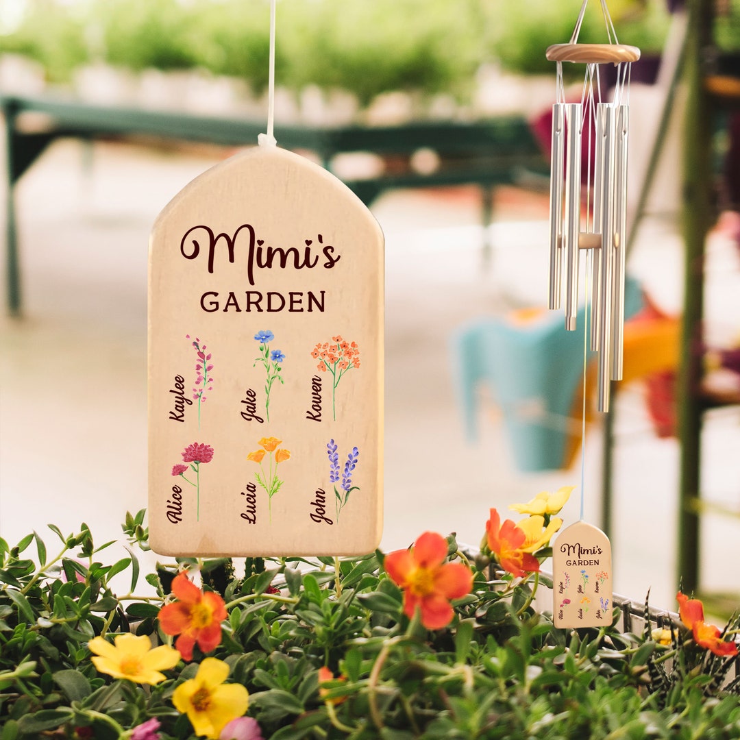 Personalized Family Wind Chimes, Birth Month Flower Wind Chime, Kid ...
