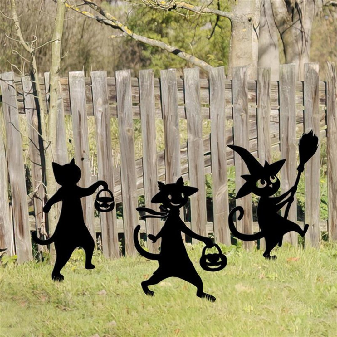Halloween Cat Trio Metal Yard Sign, Dancing Witch Cats Decor - Etsy