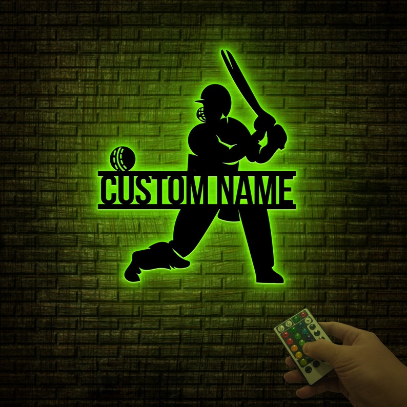 Custom Cricket Player Metal Sign, LED Light, Game Room Decor - Etsy