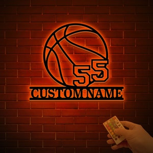 Personalized Basketball Metal Sign Wall Art With Led Lights, Custom ...