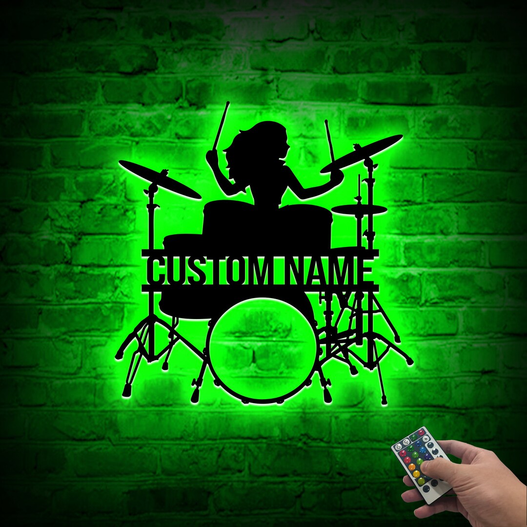 Custom Female Drummer Metal Wall Art, LED Lights, Music Room Decor - Etsy