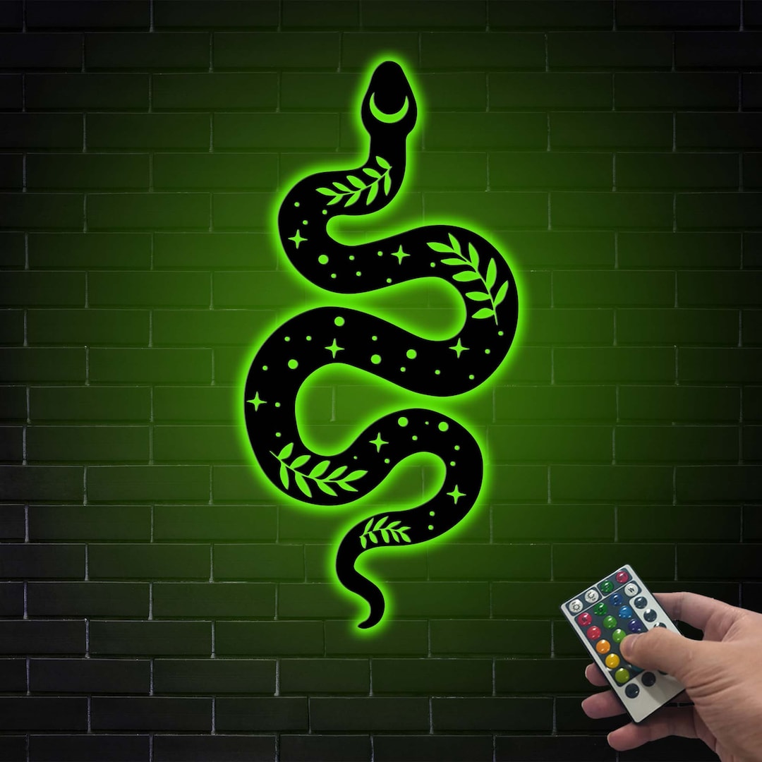 Snake Moon Phase Metal Wall Art With Led Lights, Snake Wall Art ...