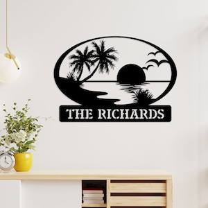 Personalized Sunset Scenery Metal Sign With LED Lights, Custom Outdoor ...
