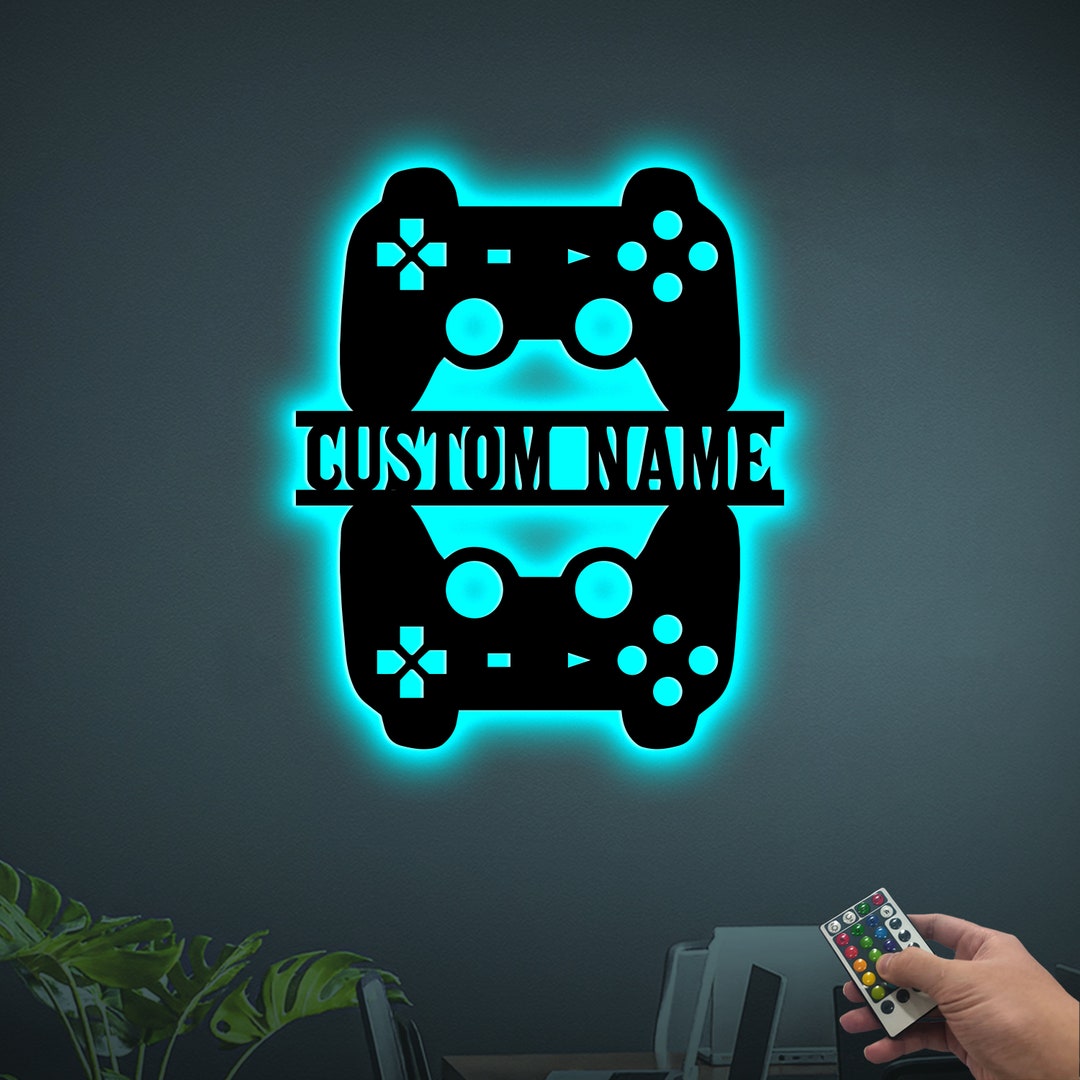 Custom Name Game Controller Metal Wall With Led Light, Gamer Gift ...