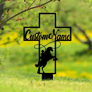 Personalized Cowboy Memorial Metal Stake, Cowboy Cross Plaque, Sympathy ...