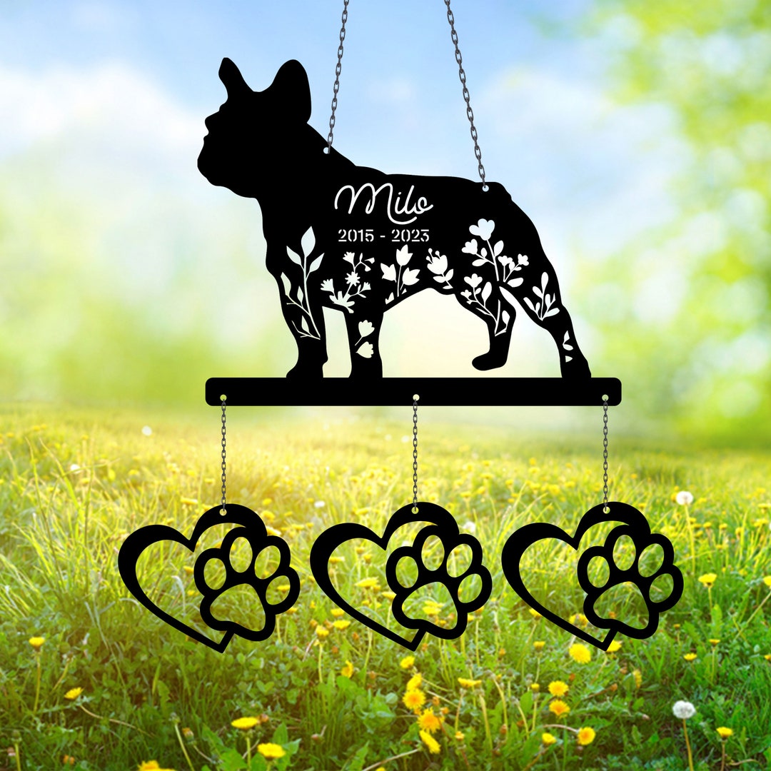 Flower Bulldogs Metal Wind Chime, Custom Sign, Memorial Wind Chime, Sympathy Sign, Bulldogs ...