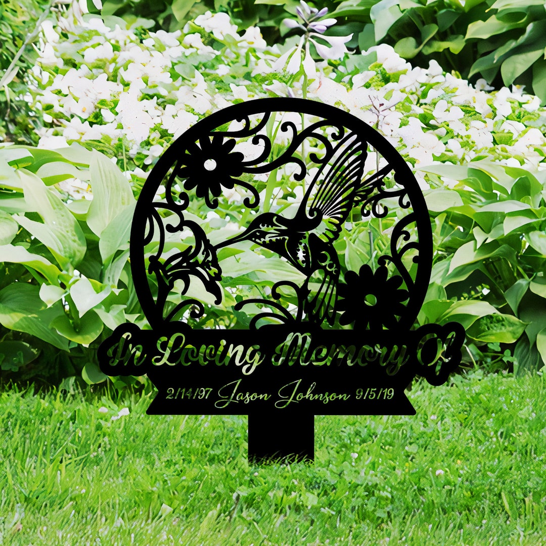 Personalized Hummingbird Memorial Metal Stake, Hummingbird Name Sign ...