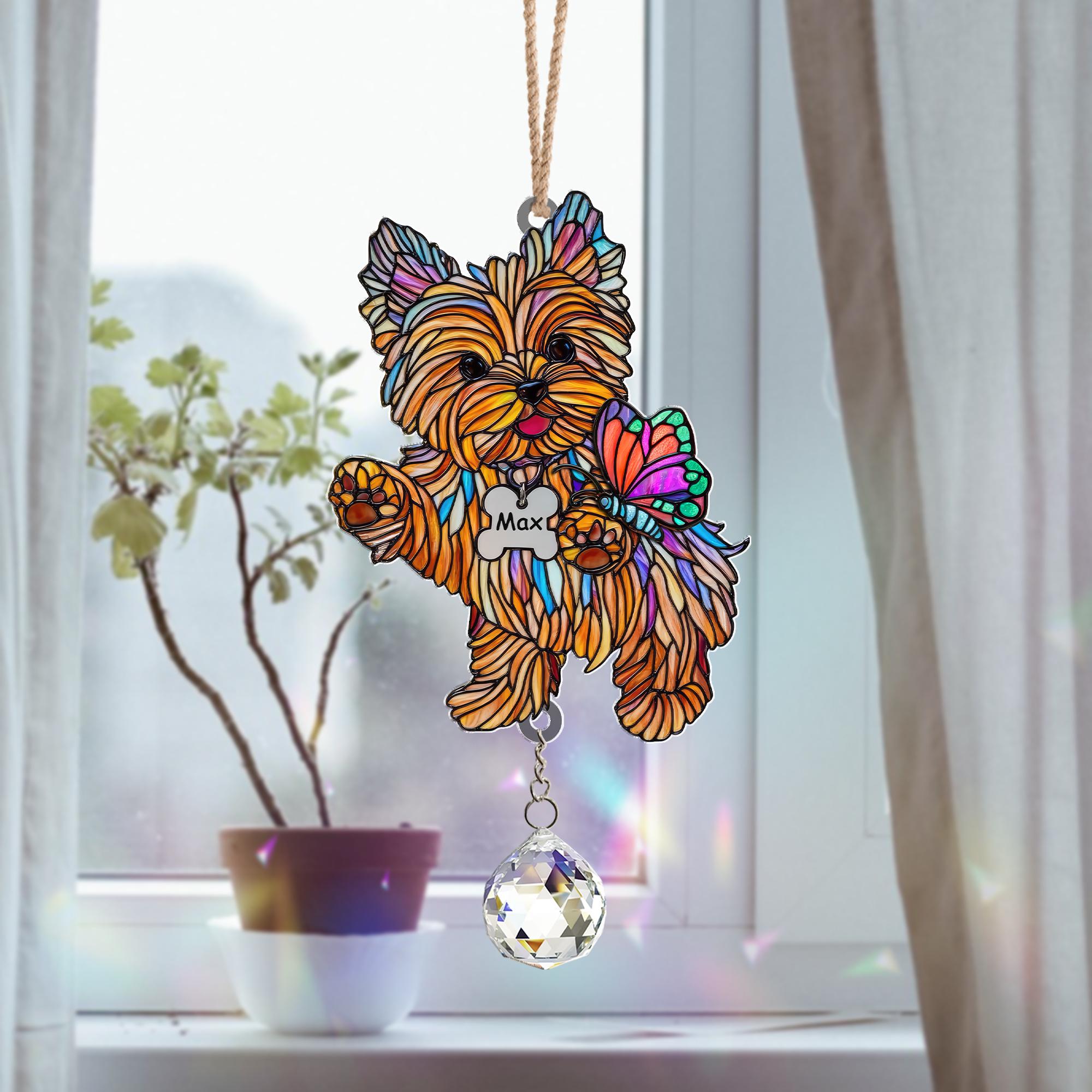 Yorkshire Terrier Acrylic Suncatcher With Crystal, Dog Name Suncatcher ...