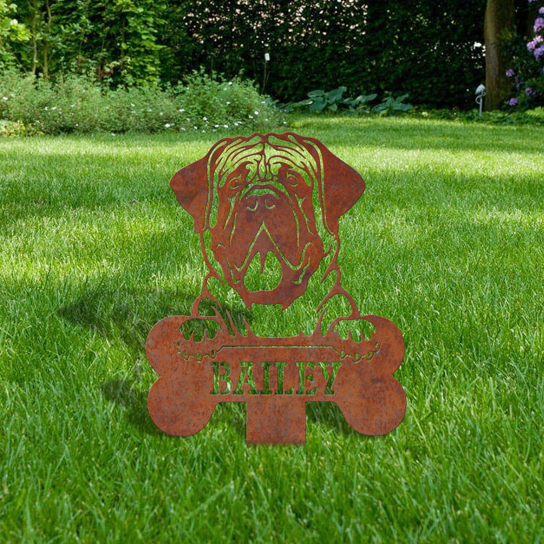 Custom Mastiffs Dog Rusty Metal Stake, Rusted Metal Yard Art, Memorial ...